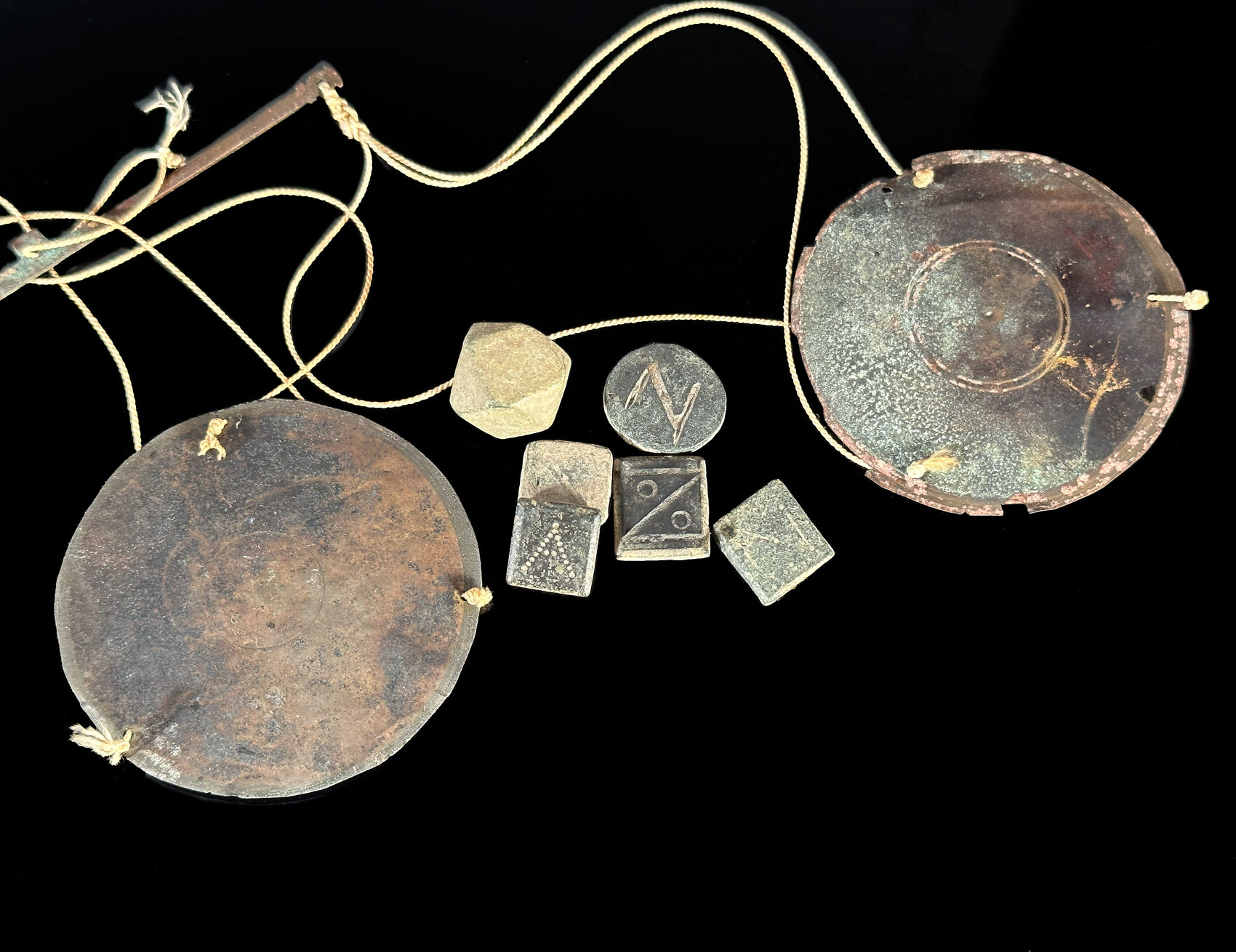 Roman-Greek precision scales with weights made of copper, bronze ...