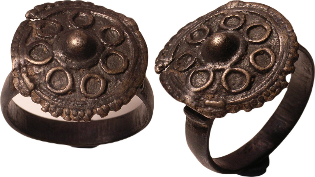 Medieval finger ring with rich decoration made of bronze, Viking Age ...