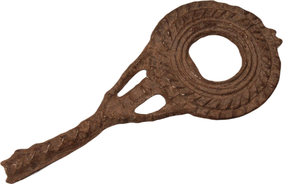 Roman hand mirror with lead decoration. Ancient Roman collection, rare ...