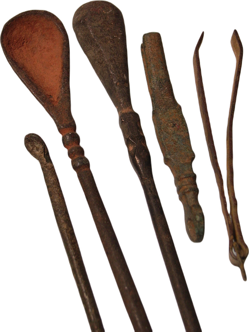 Doctor's cutlery group medical surgical tools spoons tweezers probes ...