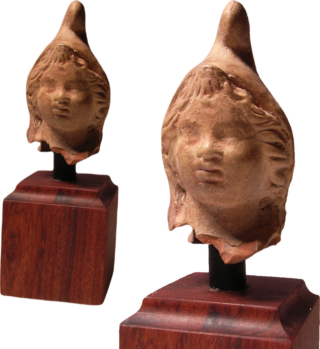 Eros terracotta head with Phrygian cap on stand, 3rd century BC ancient ...