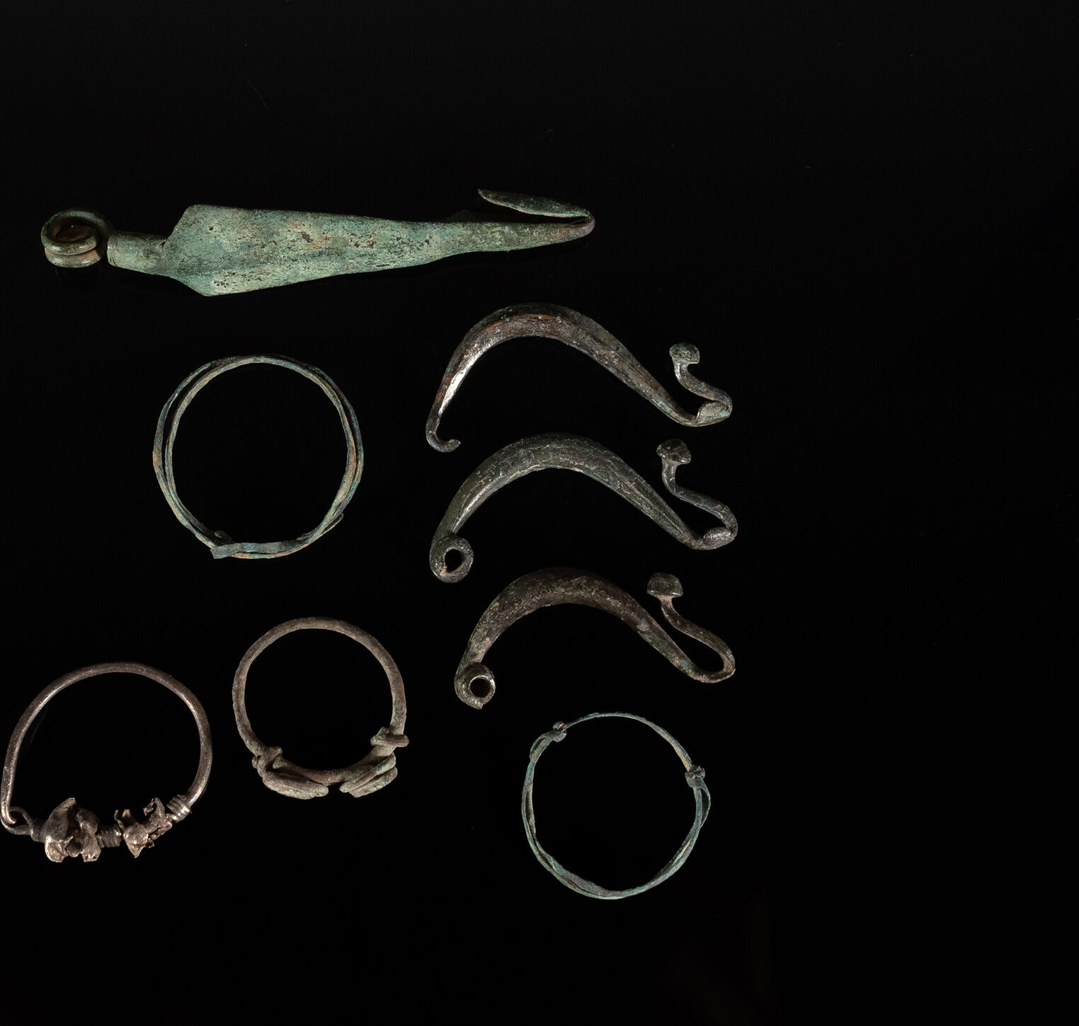 Bronze Age jewelry group with brooches and rings from the bronze ...