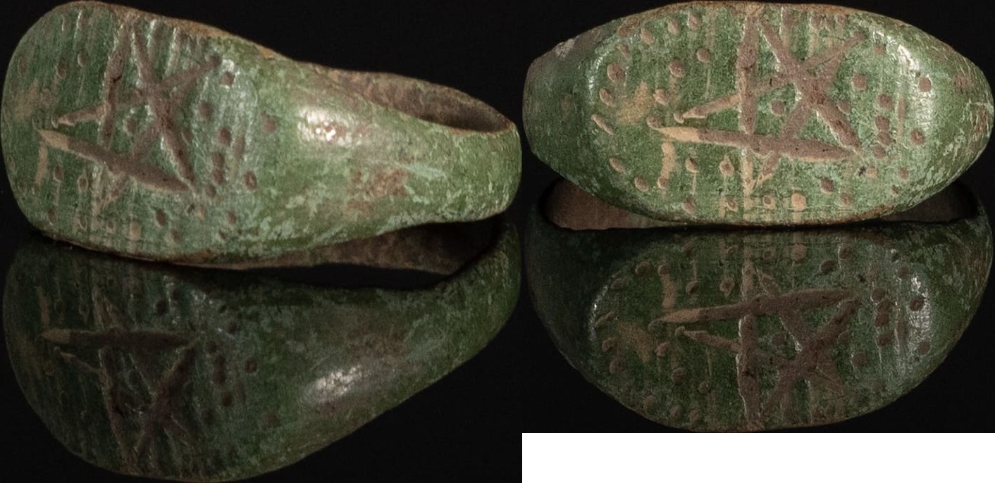 Late Roman finger ring with pentagram symbol made of bronze, Roman ...