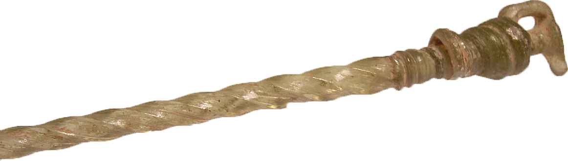 Museum-like Roman cosmetic stick made of twisted greenish glass with ...