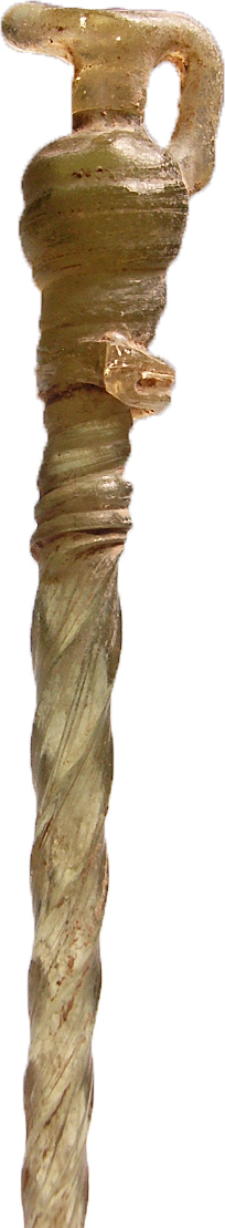 Museum-like Roman cosmetic stick made of twisted greenish glass with ...