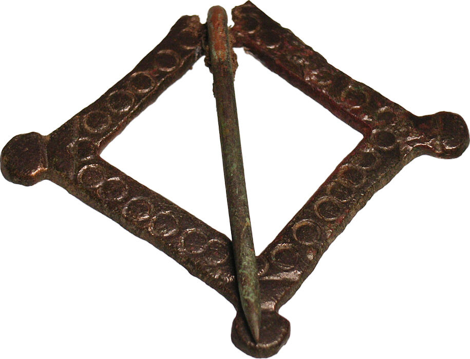 Roman lozenge fibula with heavy decoration, garment fibula, 2nd century ...