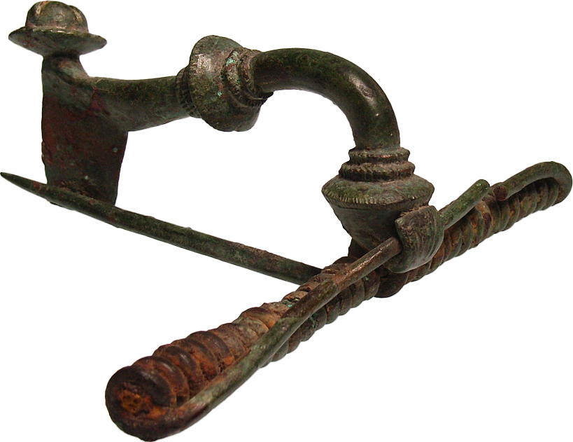 Large Hallstatt period pompous robe fibula with decoration, Europ. Iron ...