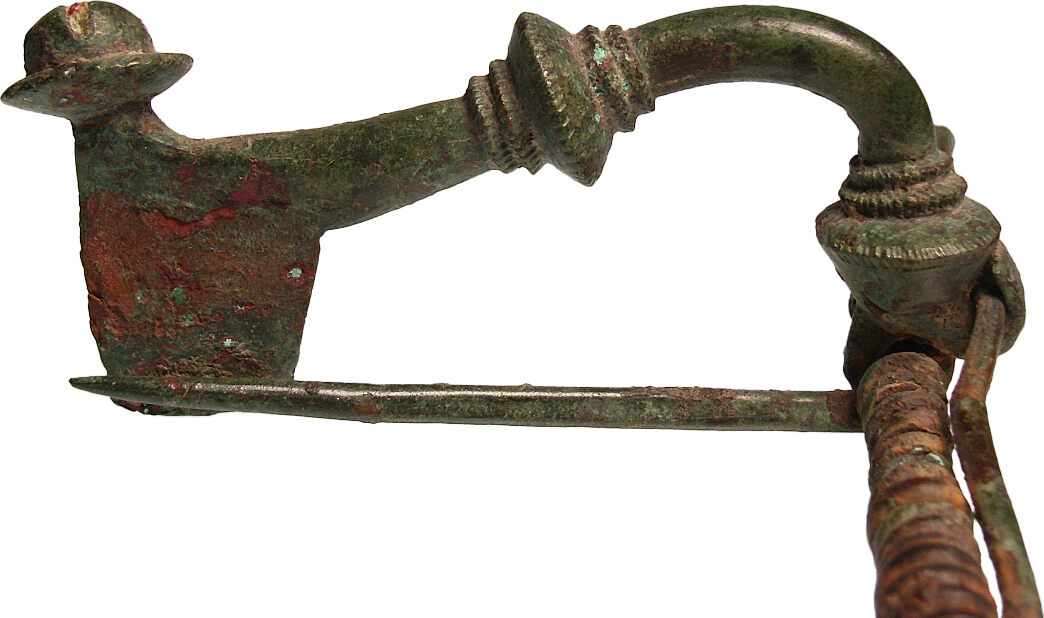 Large Hallstatt period pompous robe fibula with decoration, Europ. Iron ...