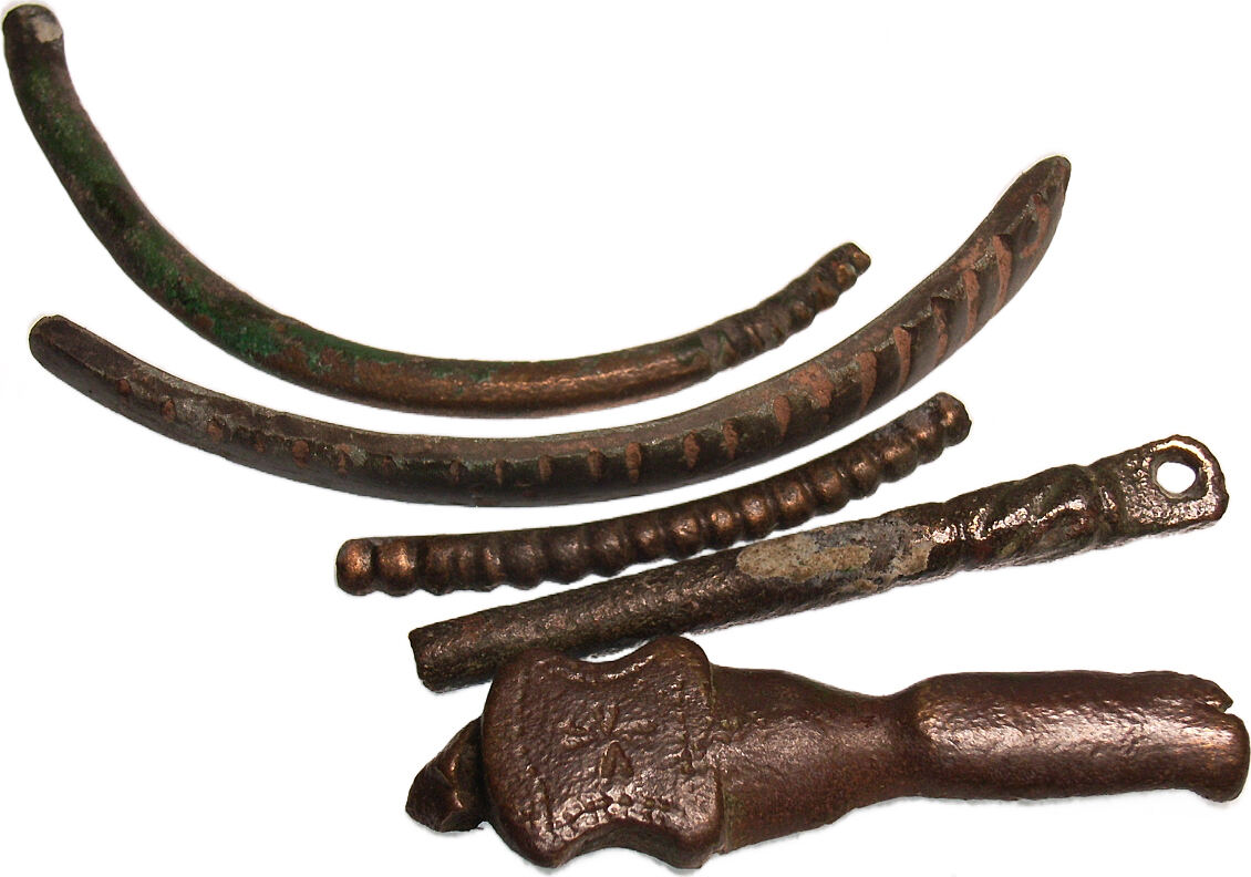 Antique Roman collection of fittings, pendants, bronze objects, Roman ...