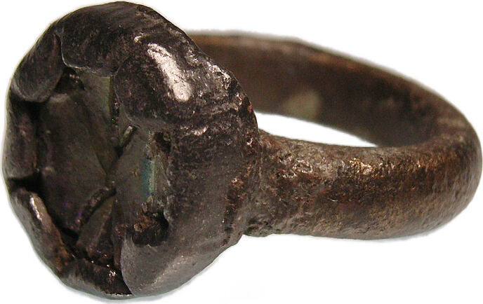 Roman finger ring with glass mount made of bronze (silver plated ...