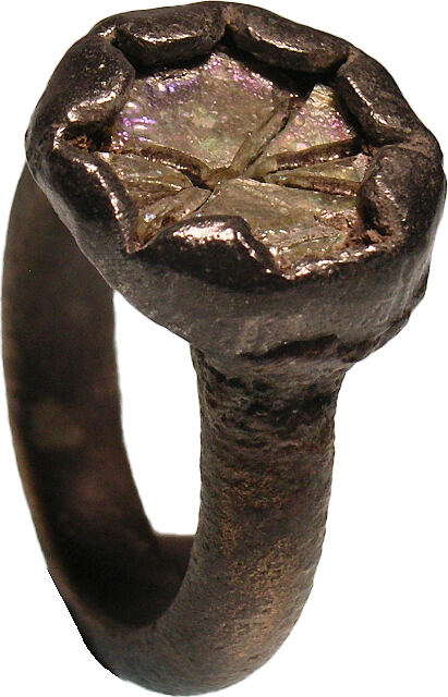 Roman finger ring with glass mount made of bronze (silver plated ...