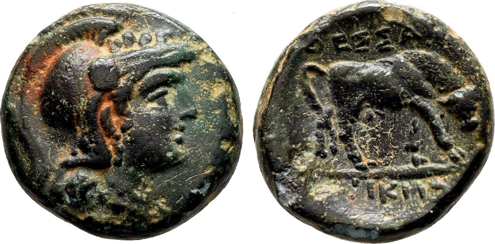 Greek ca. 187-131 BC THESSALONICA (Macedon) AE16. EF-. Athena - Bull ...