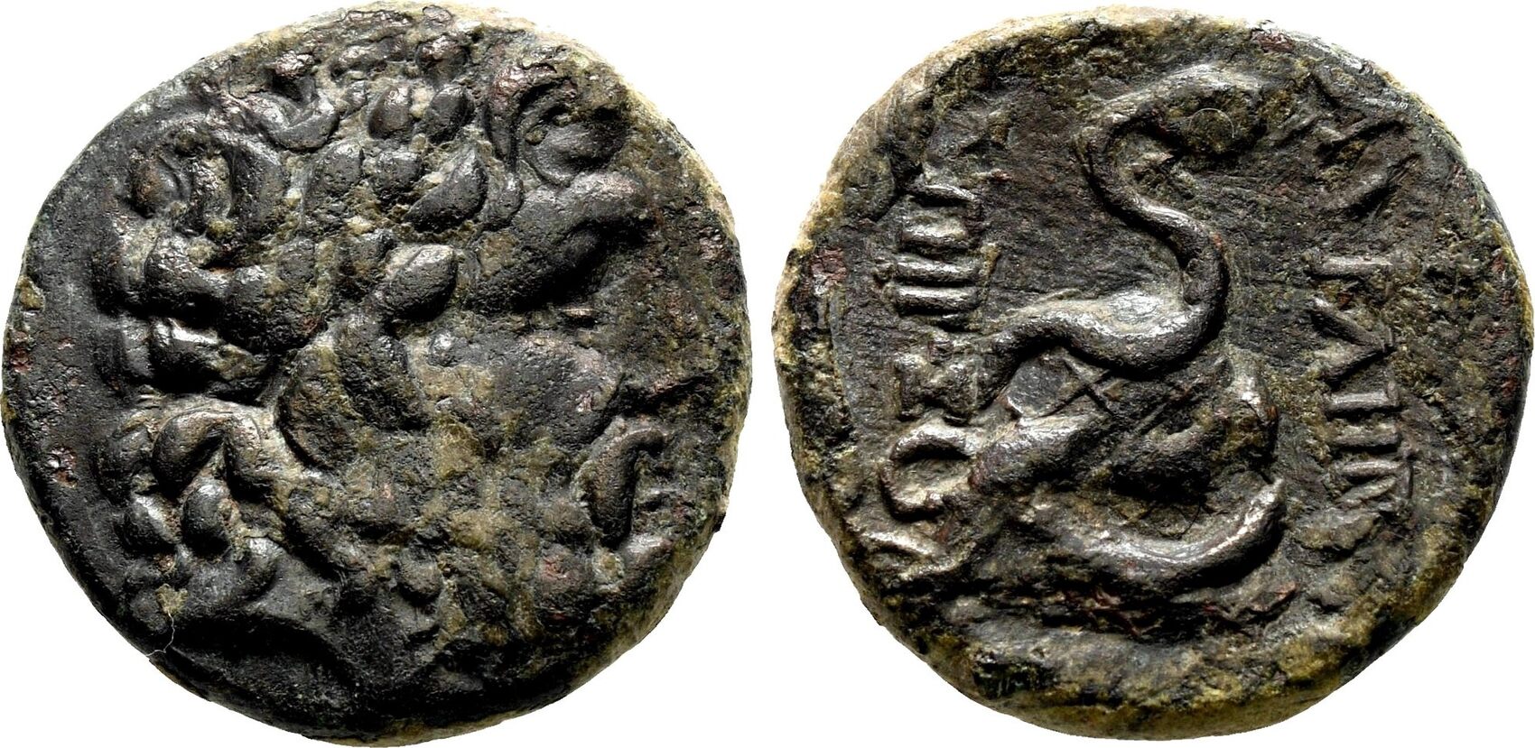 Greek early 2nd century b.C. PERGAMON AE21. EF-. Asclepios - Snake and ...