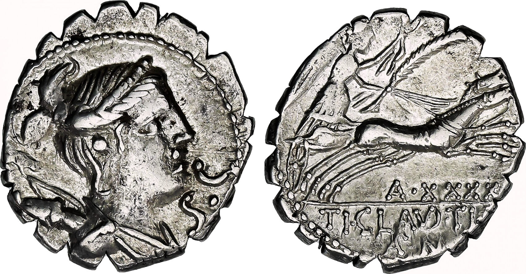 Roman Republic 79 BC Ti. Claudius Ti.f. Ap.n. Nero AR Denarius. EF-/EF ...