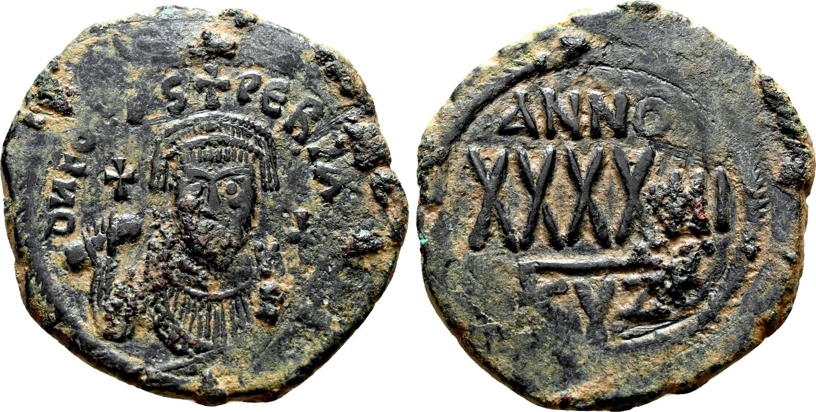 Byzantine Empire AD 612-613 PHOCAS AE Follis. VF+. Kyzikos mint. Year 3 ...