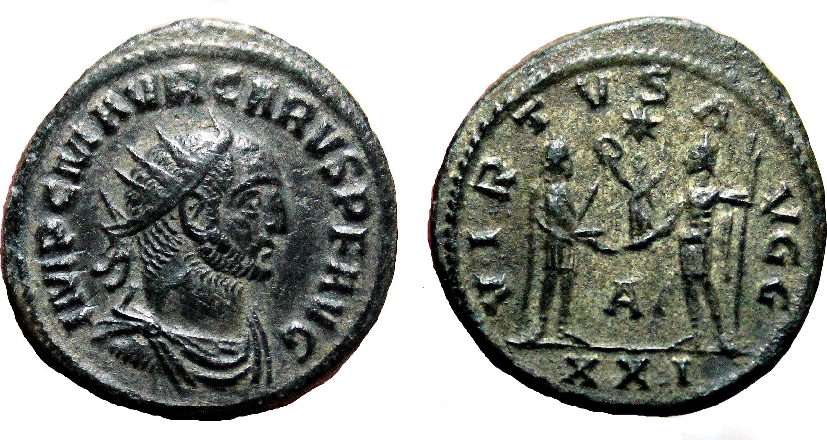 Roman Empire AD 283 CARUS Bi Antoninianus. EF. Antioch mint. VIRTVS ...