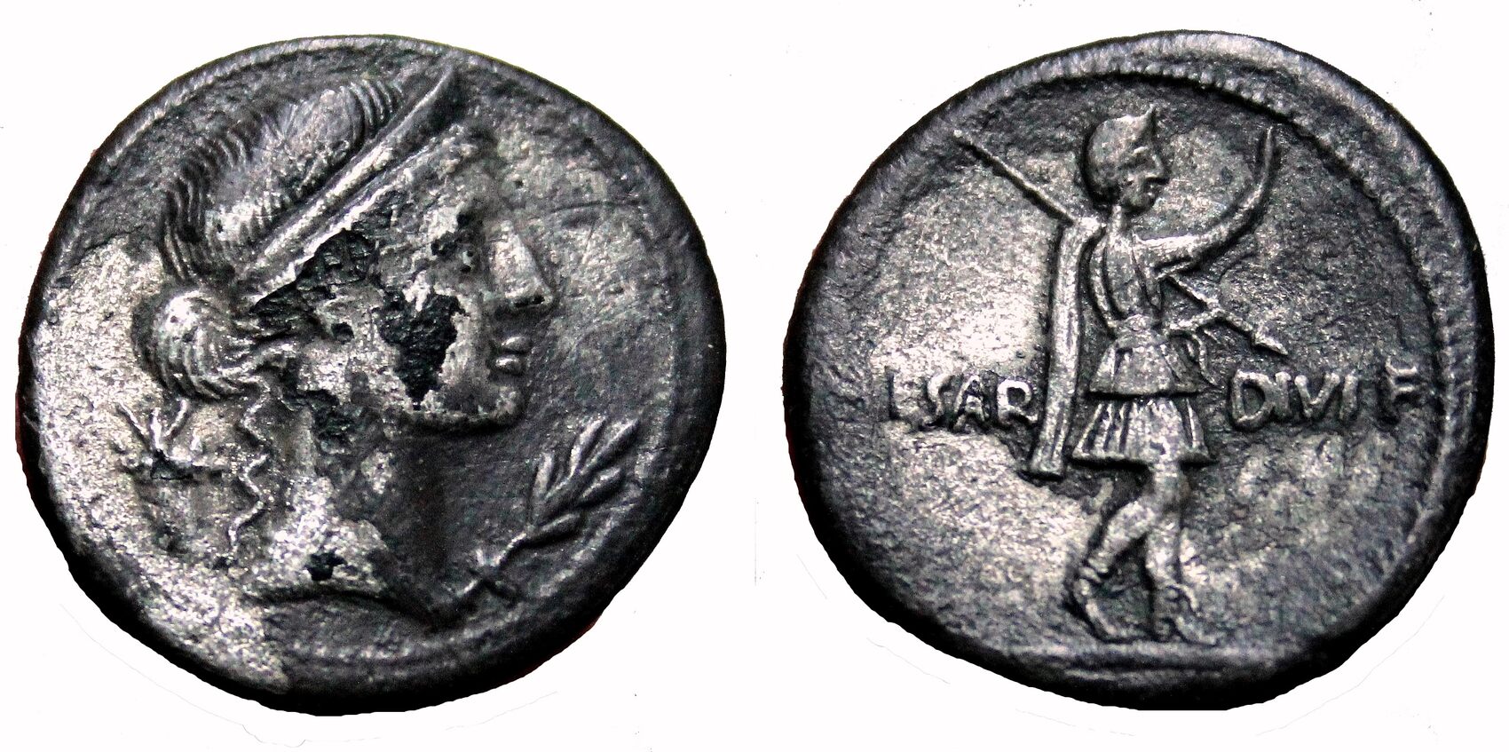 Roman Empire ca. 36 BC AUGUSTUS (as Octavian) Fourrée Denarius. VF. The ...