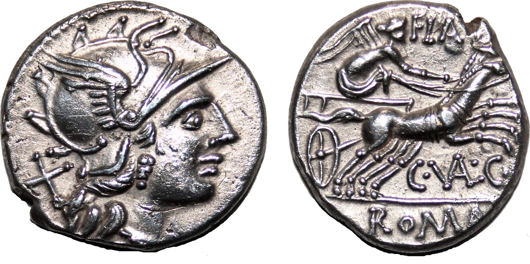 Roman Republic C. Valerius C.f. Flaccus AR Denarius. EF-. 140 BC. Biga ...