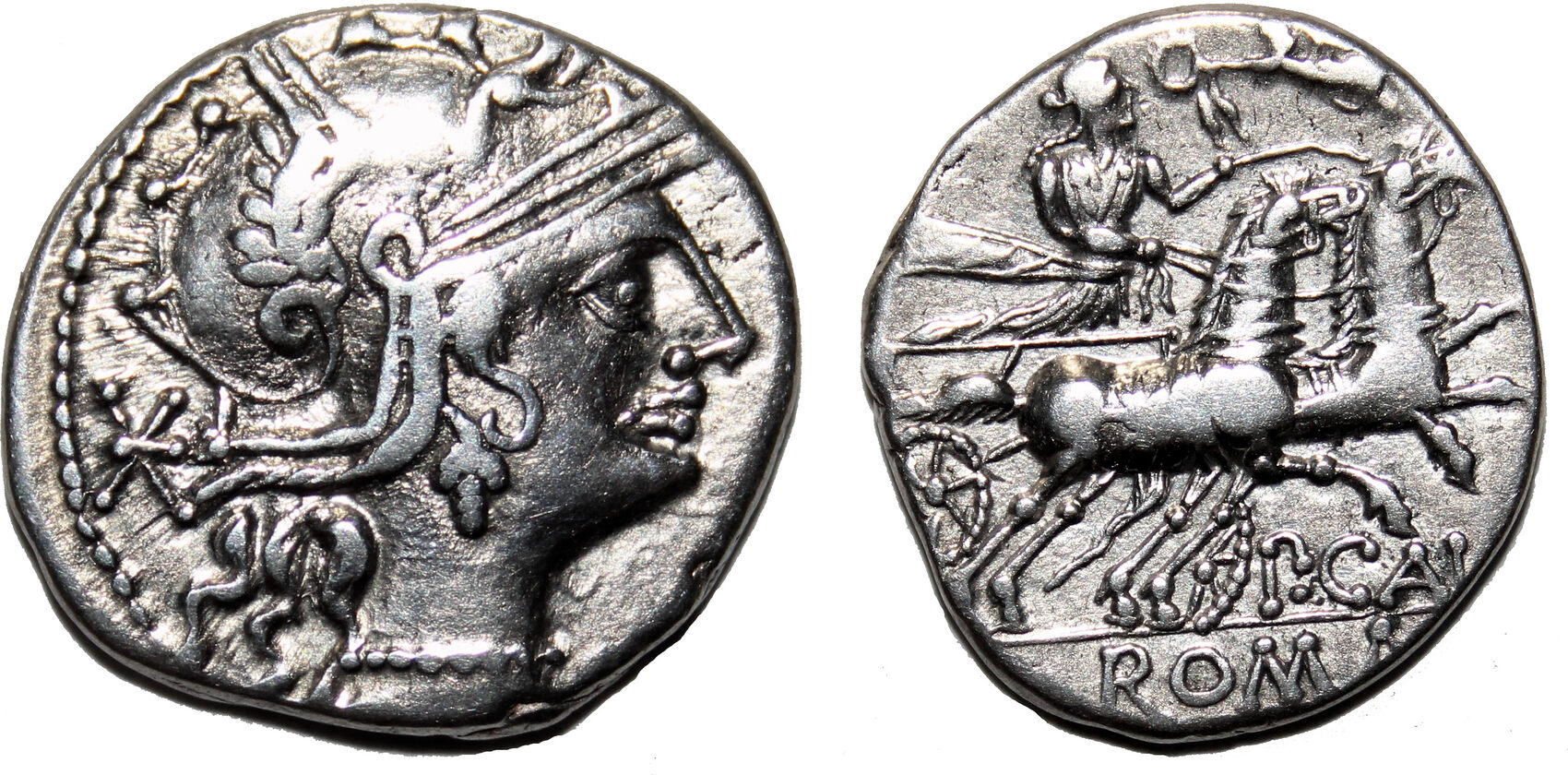 Roman Republic 133 BC P. Calpurnius Lanarius AR Denarius. VF+/EF-. Head ...