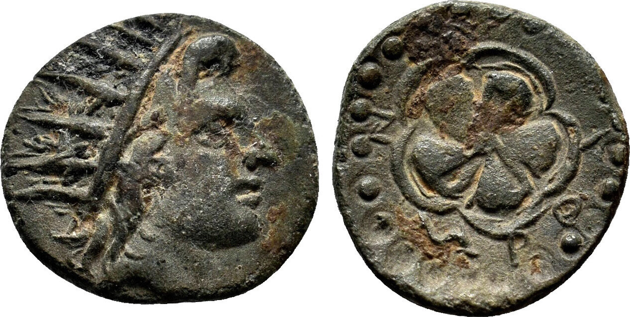 Greek RHODES AE18. VF+. 1st century BC. Helios - Rose. | MA-Shops