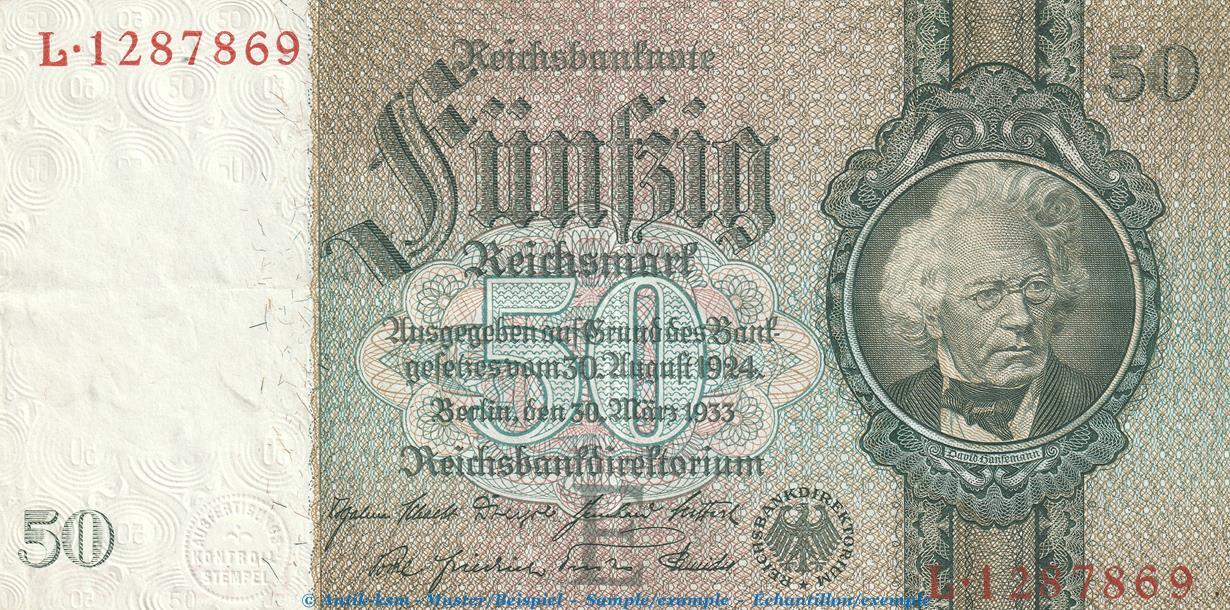 Großdeutsches Reich 1933 - 1945 50 Mark Schein, -E- a bis p ...