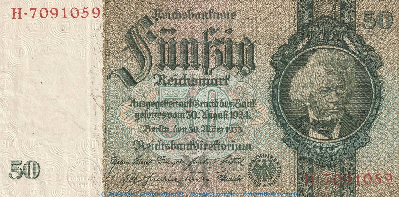 Großdeutsches Reich 1933 - 1945 50 Mark Schein, -M- a bis p ...