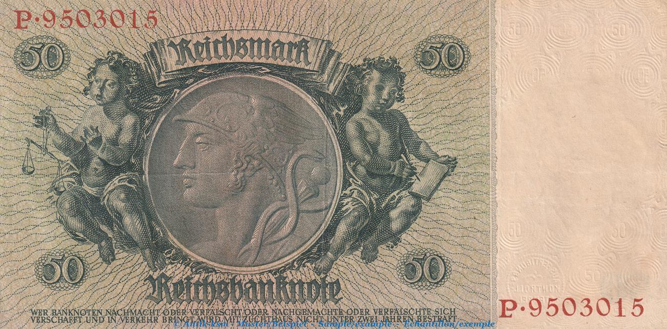Großdeutsches Reich 1933 - 1945 50 Mark Schein, -T- a bis p ...