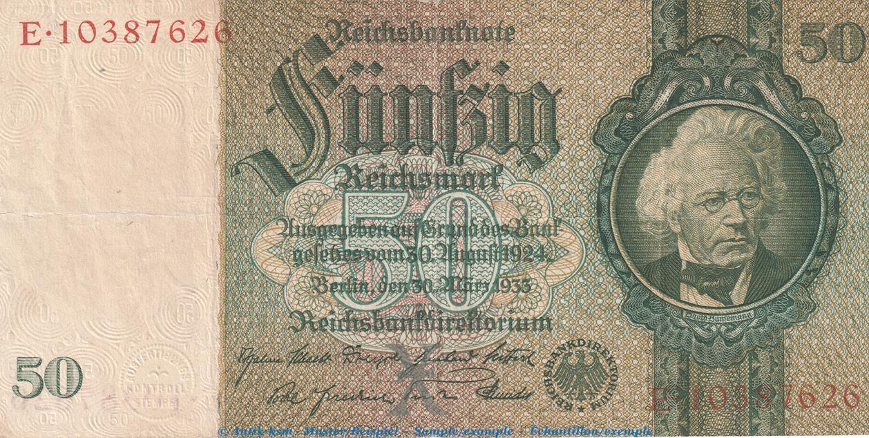 Großdeutsches Reich 1933 - 1945 50 Mark Schein, -X- a bis e ...