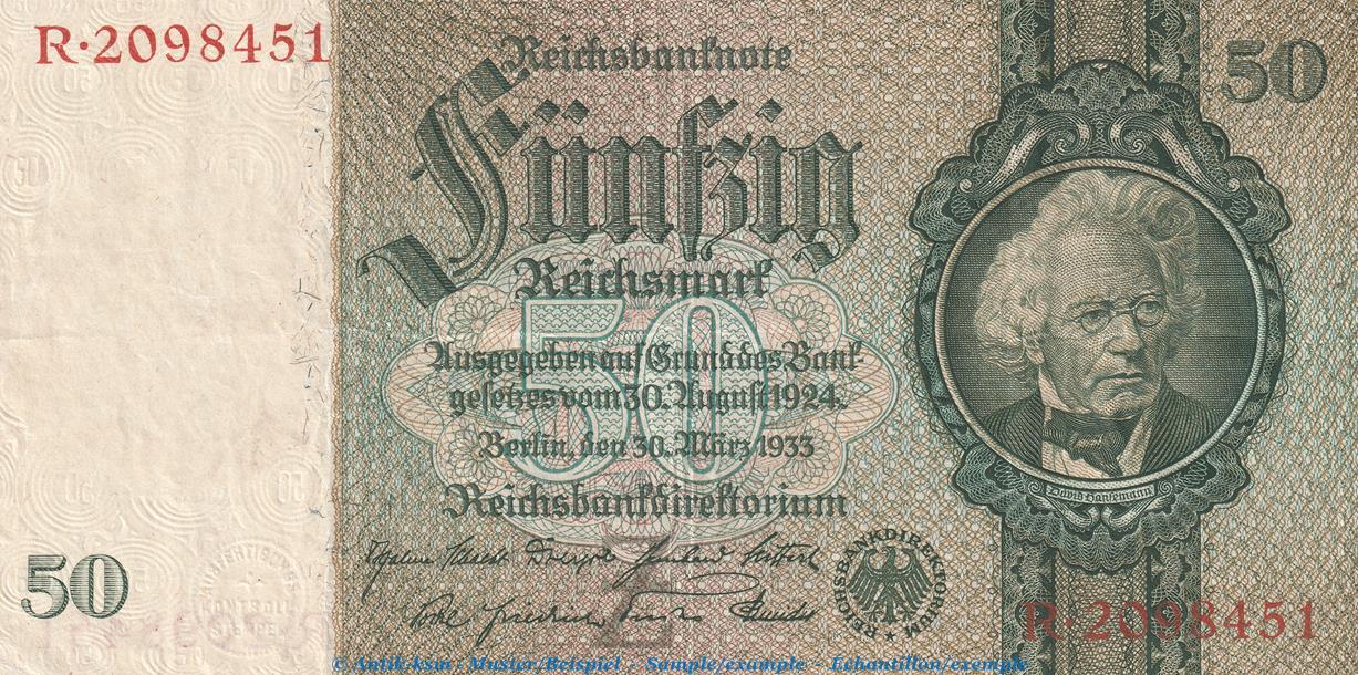 50 Mk. -Z- Reichsbanknote, 50 Mark Schein -Z- in gbr. DEU-210.a, Ros ...