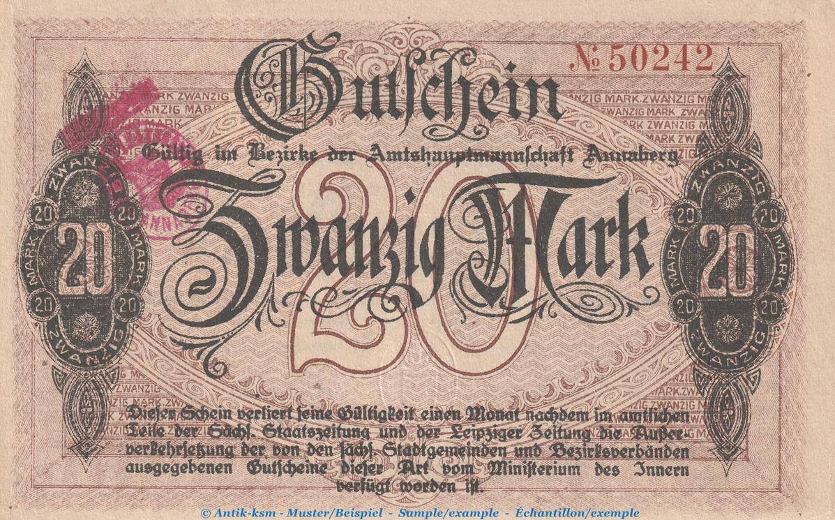 Großnotgeld De. 20 Mk. 1918 Notgeld Amtshauptmannschaft Annaberg, 20 ...