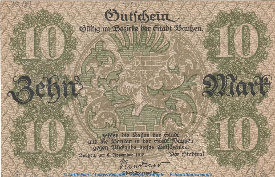 Großnotgeld De. 10 Mk. Notgeld Stadt Bautzen, 10 Mark Schein in gbr.E ...