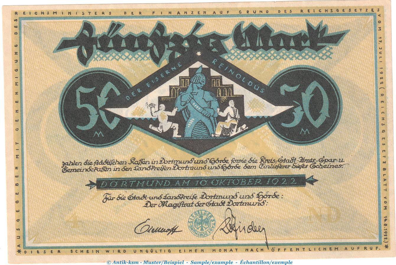 Großnotgeld 50 Mk. Dortmund, Notgeld 50 Mark Schein in kfr. -eiserne ...