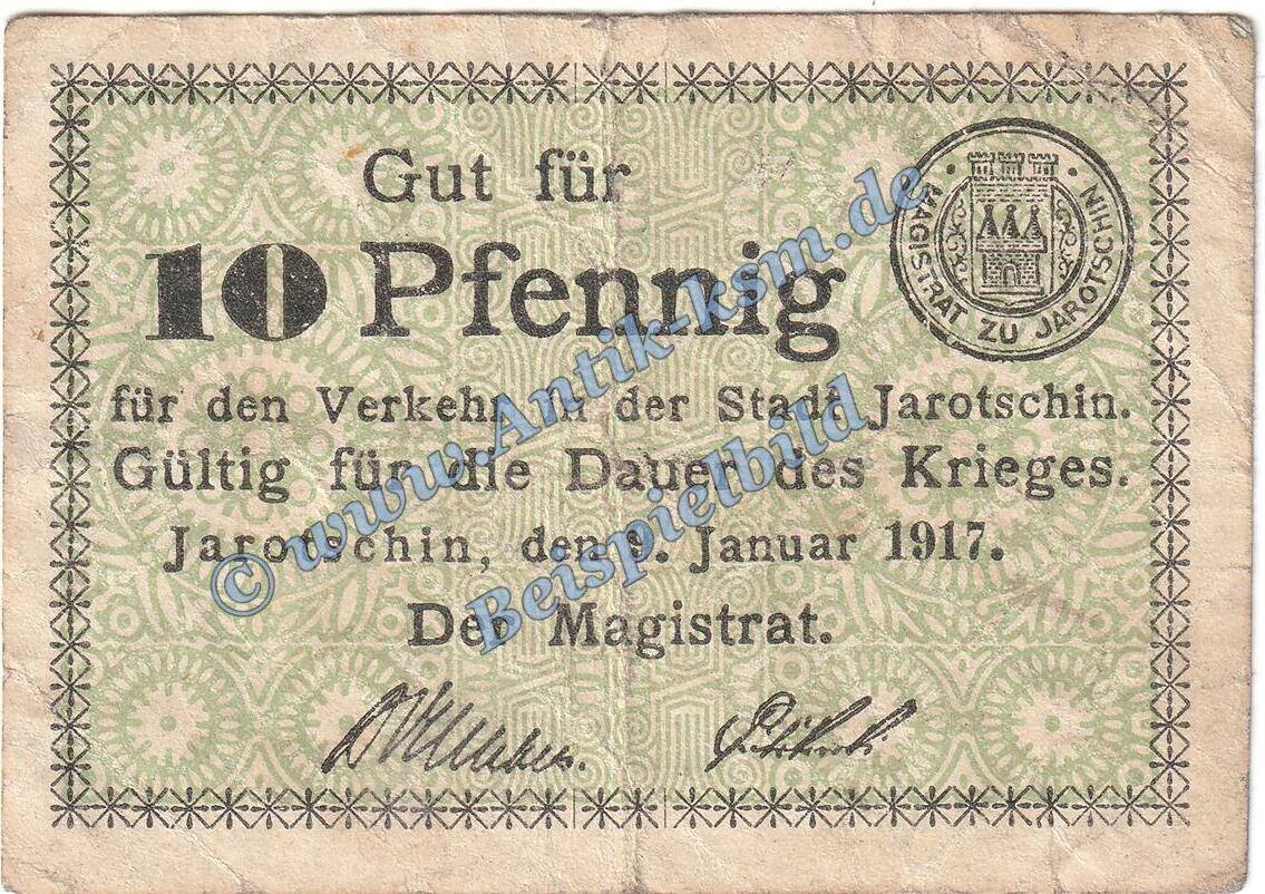 Notgeld De 10 Pf. Jarotschin, Notgeld 10 Pfennig Schein in gbr. Tieste ...