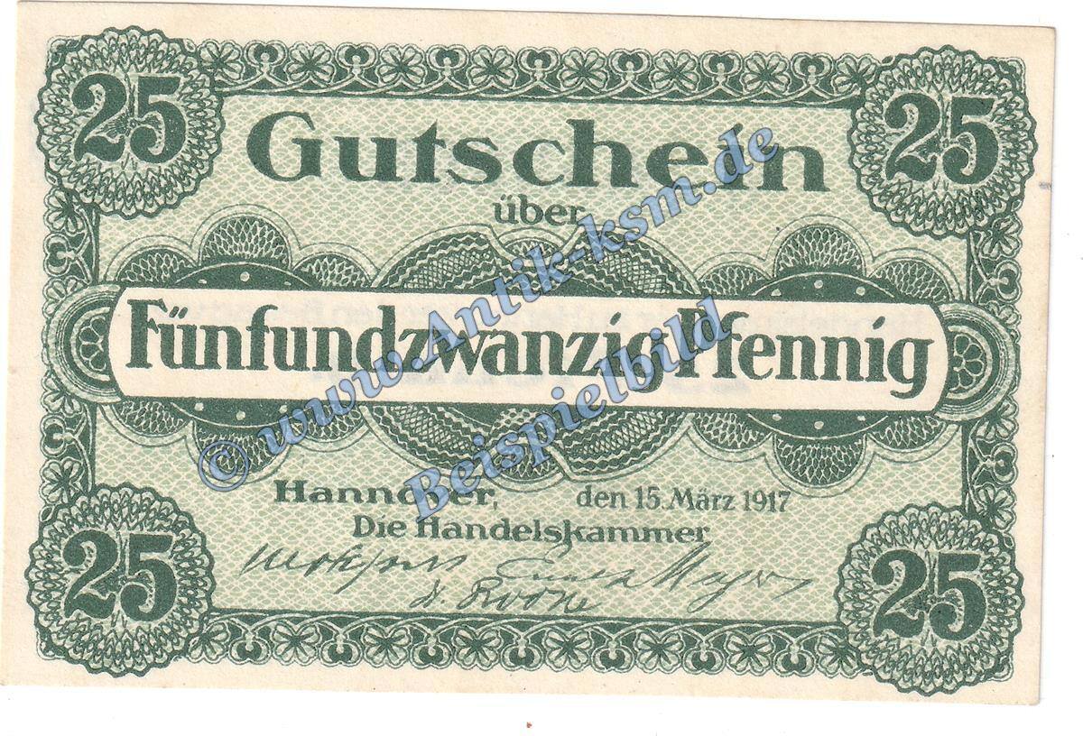 Notgeld De 25 Pf. Hannover, Notgeld 25 Pfennig Schein in kfr. Tieste ...