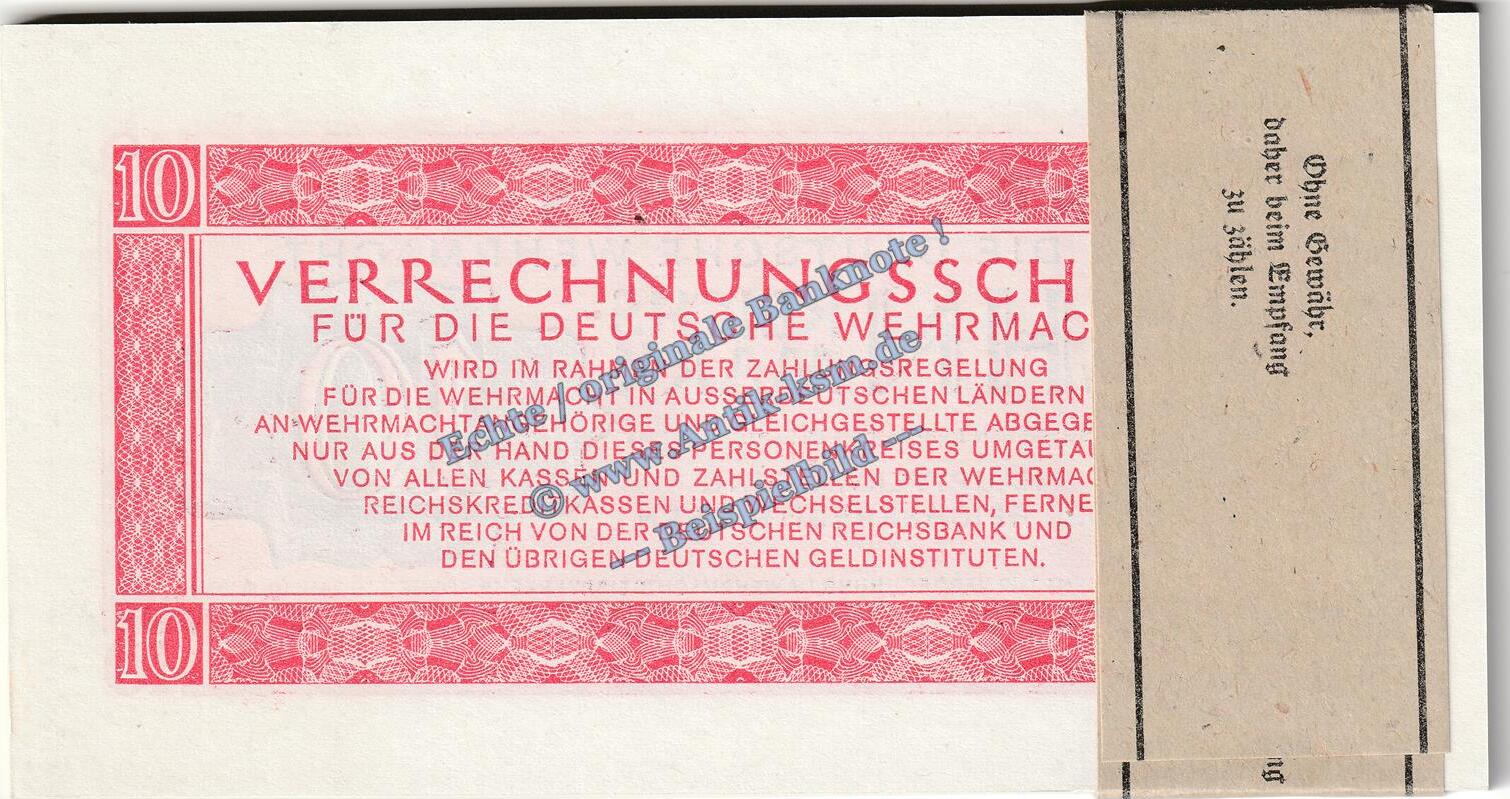 3. Reich - Wehrmacht Bündel 50 x 10 Mk. 1944 1 Bündel - 50 Scheine, 10 ...