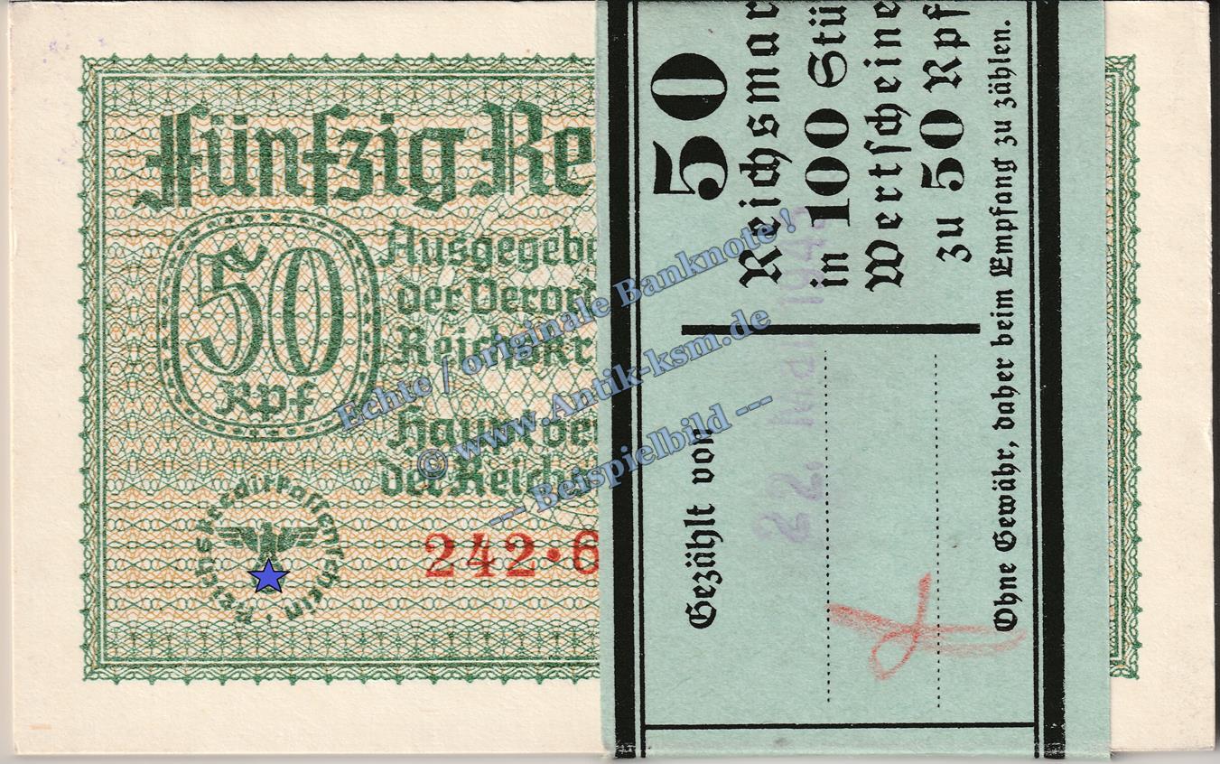 WW2 Besatzungsausgabe Bündel 100 x 50 Pf. o.D. 1 Bündel - 100 Scheine ...