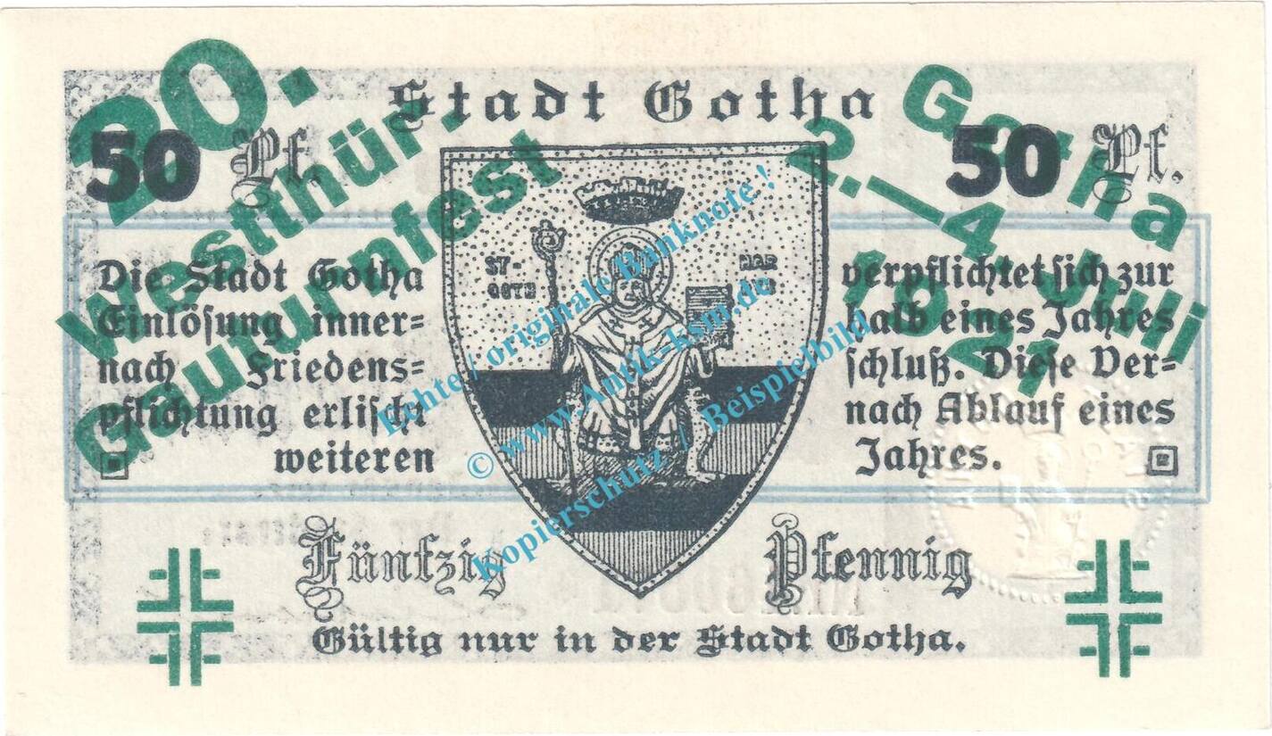 Notgeld De 50 Pf. Nr.2 -Aufdruck grün- Gotha, Notgeld 50 Pfennig Nr.2 ...