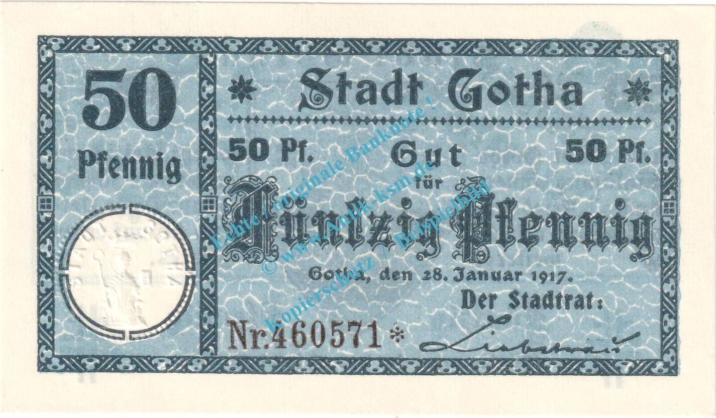 Notgeld De 50 Pf. Nr.2 -Aufdruck grün- Gotha, Notgeld 50 Pfennig Nr.2 ...