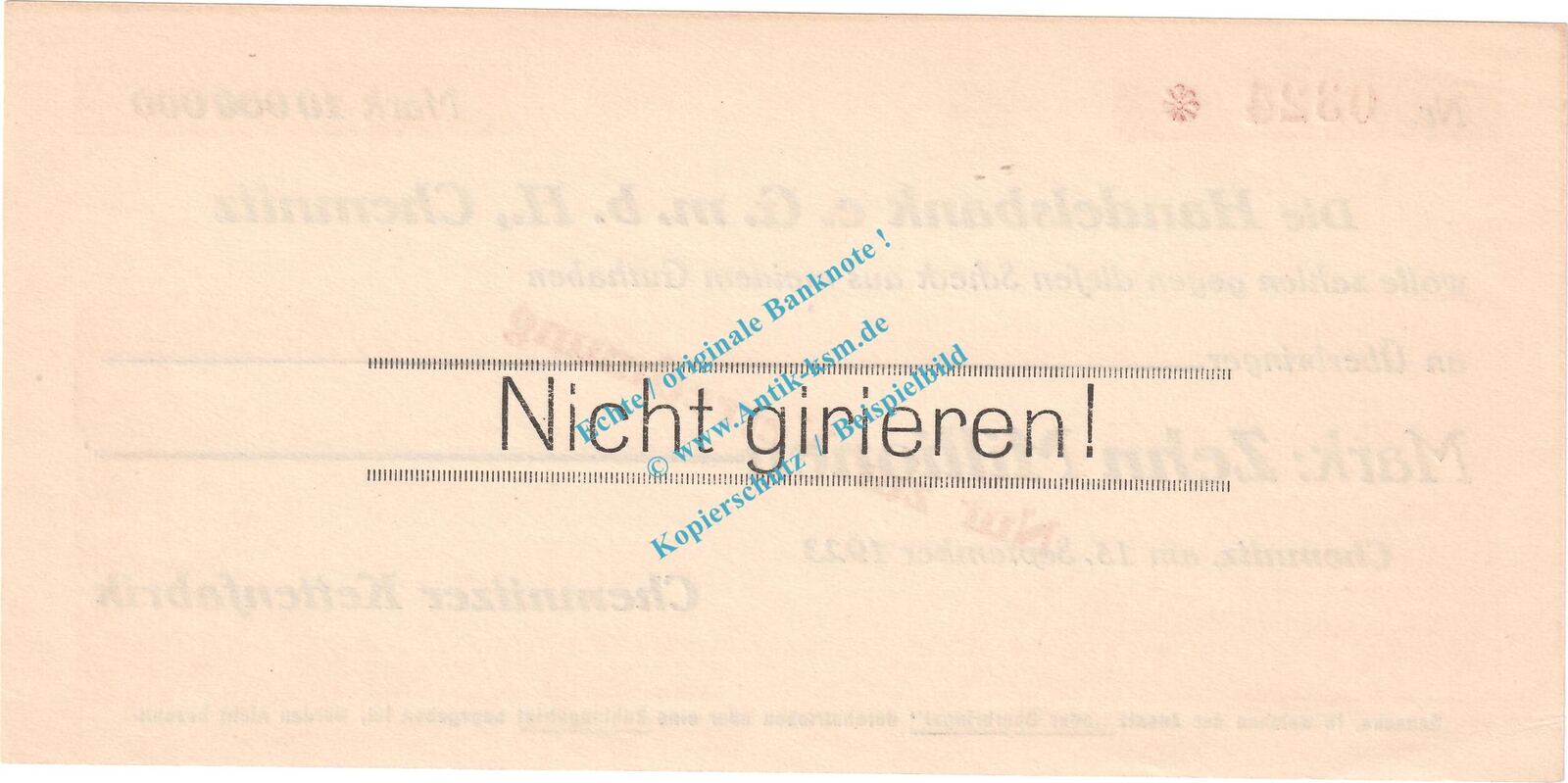 Großnotgeld Inflation 10 Mio. Mk. 1923 Chemnitz, Kettenfabrik 10 ...