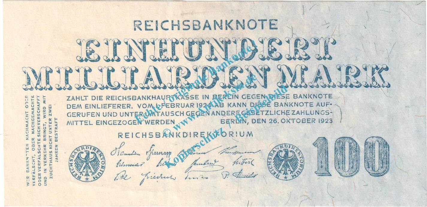 Inflation DE 100 Mia. Mk. Banknote, 100 Milliarden Mark Schein in f-kfr ...