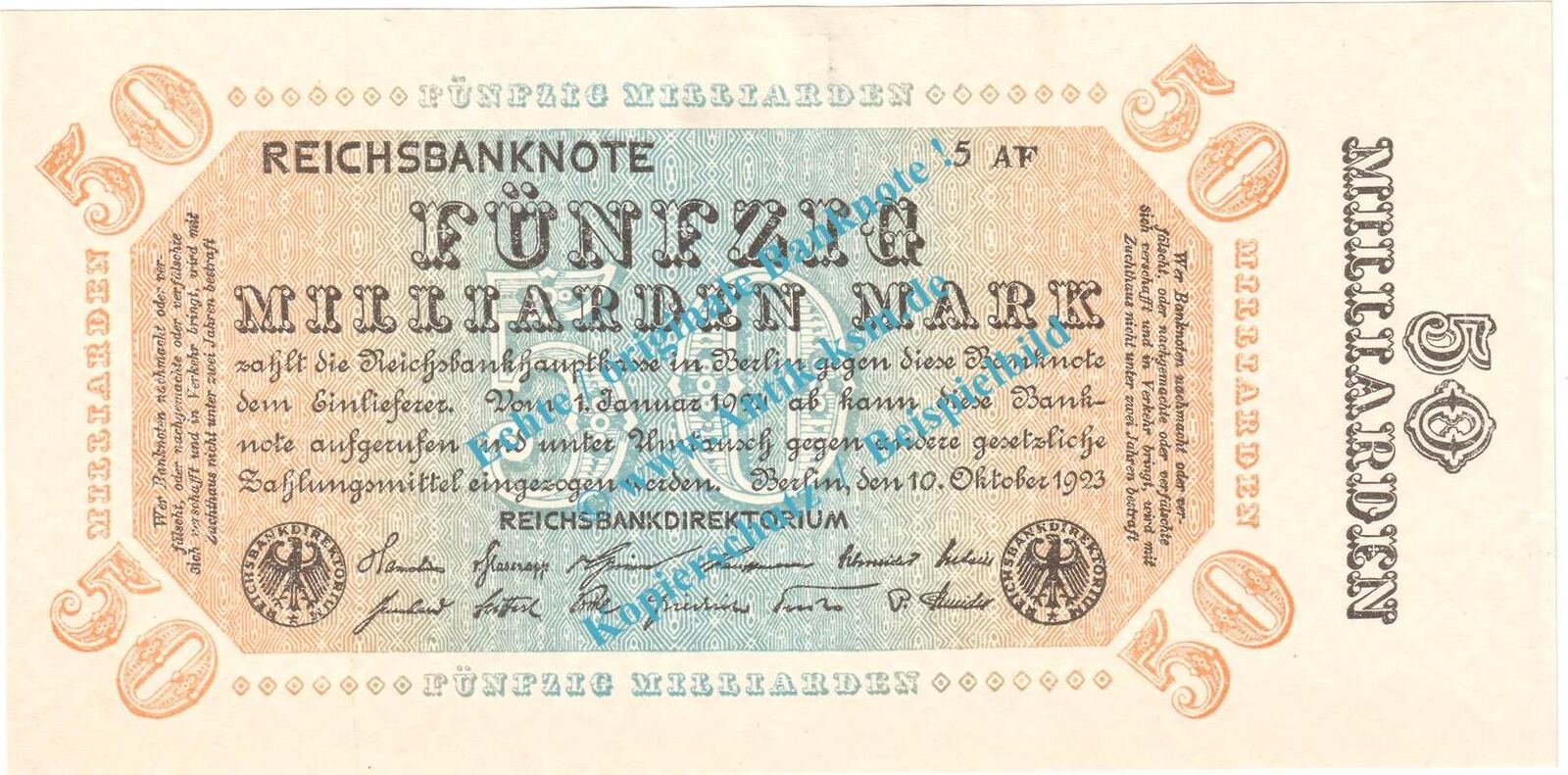 Inflation DE 50 Mia. Mk. Banknote, 50 Milliarden Mark Schein in kfr ...