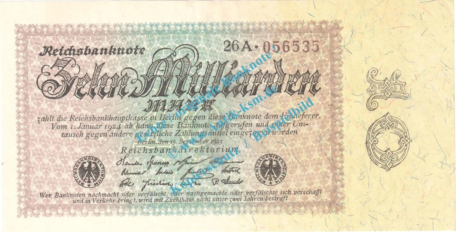 Weimarer Republik 10 Mia. Mk. Banknote, 10 Milliarden Mark Schein in ...