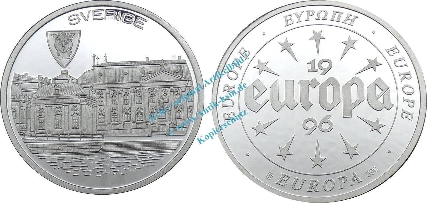 Medaille Europa 1996 -Schweden Riddarhuset Stockholm- stgl-pp, Feinsilber 0133 BU.-PP | MA-Shops