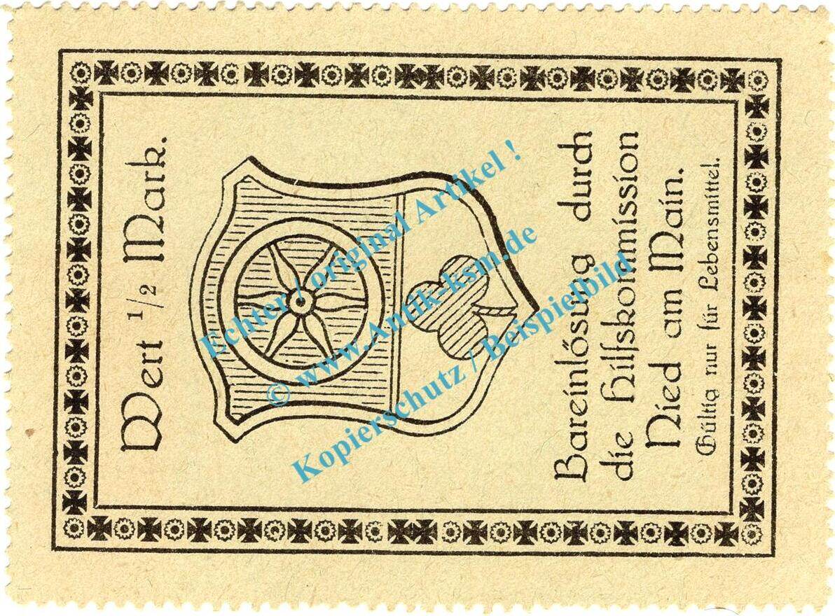 Notgeld DE 1/2 Mk. Nied a.M. Notgeld 1 Halbe Mark Schein in kfr. Tieste ...