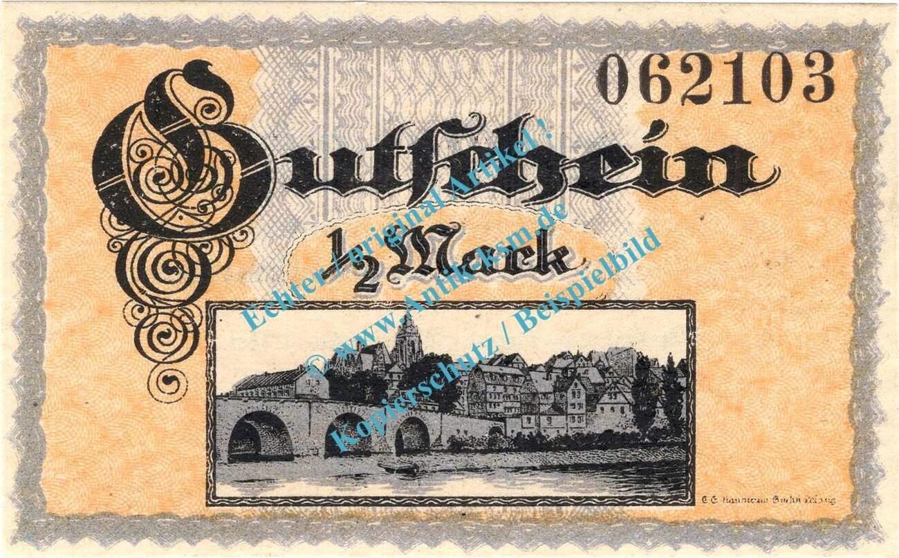 Notgeld De 1/2 Mk. Wetzlar, Notgeld 1 halbe Mark Schein in kfr. Tieste ...