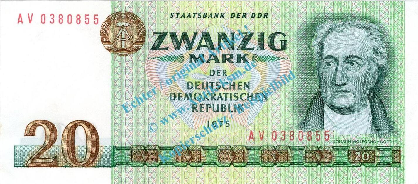 Staatsbank der DDR 20 Mk. Banknote, 20 Mark Schein in kfr. DDR-24.c ...