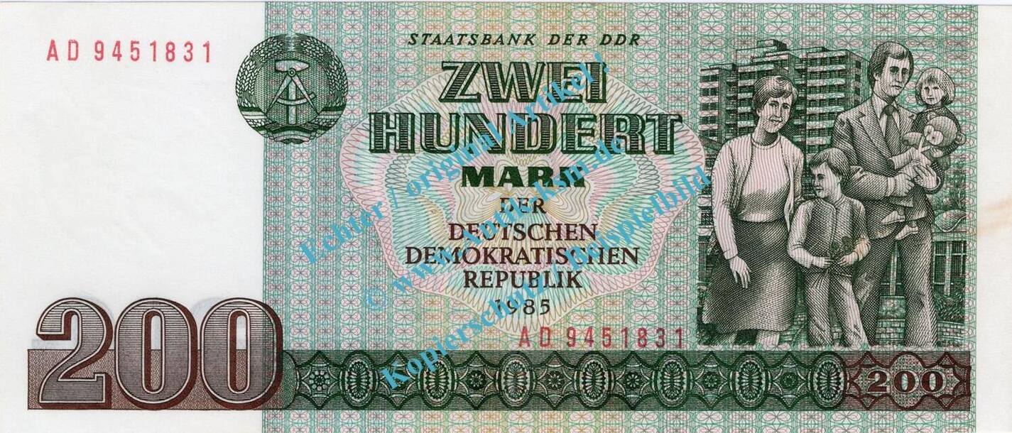200 Mk. 1985 Banknote, 200 Mark Schein in kfr. DDR-26, Ros.364, P.32 ...