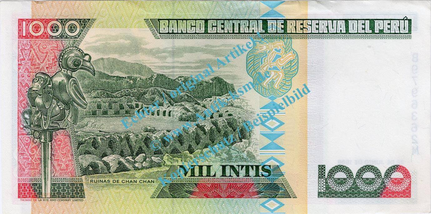 1000 Intis Banknote Peru, 1.000 Intis Schein -Andres Avelino Caceres ...