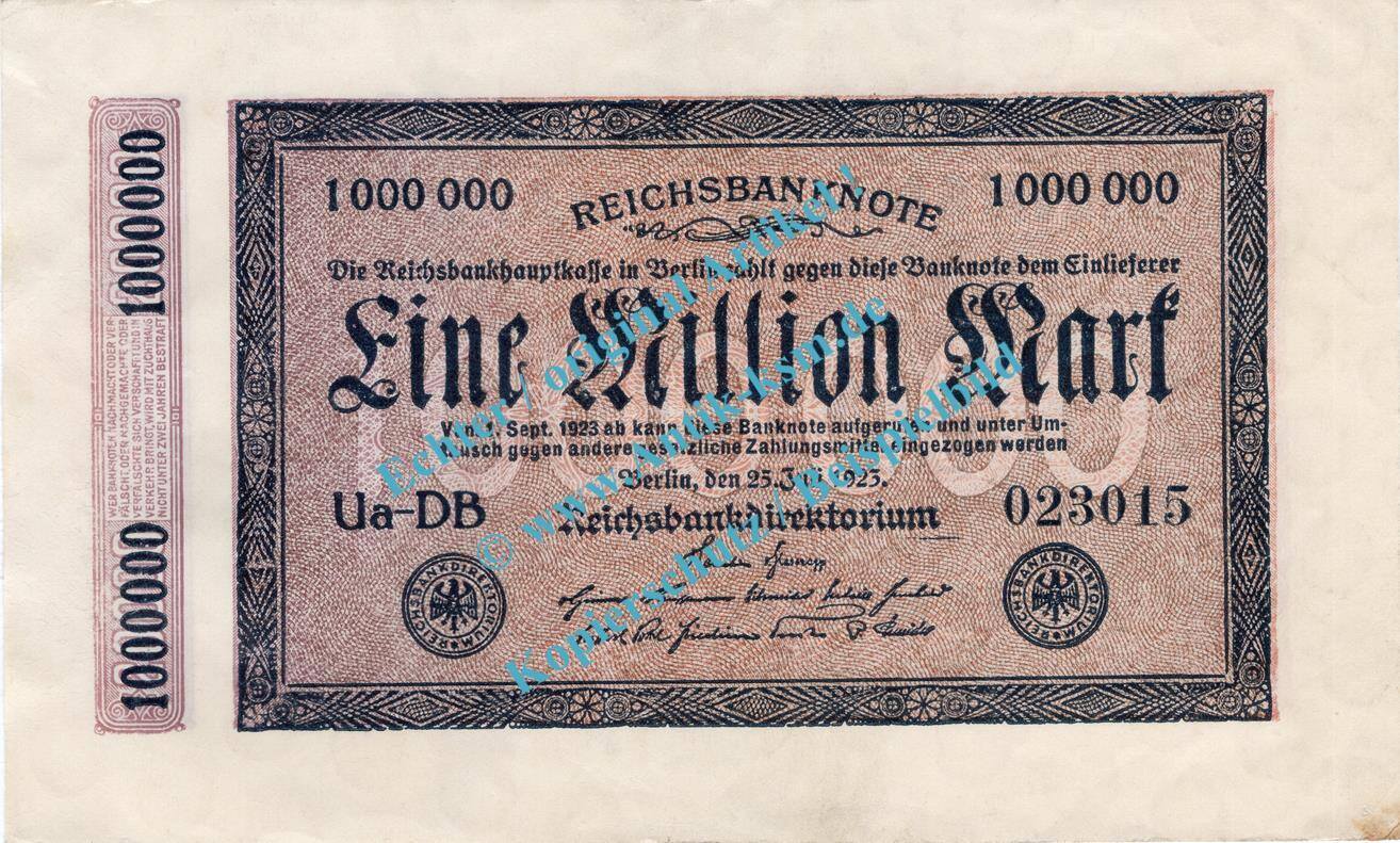 Weimarer Republik - Inflation 1 Mio. Mk. -Kölner- Banknote, 1 Million ...