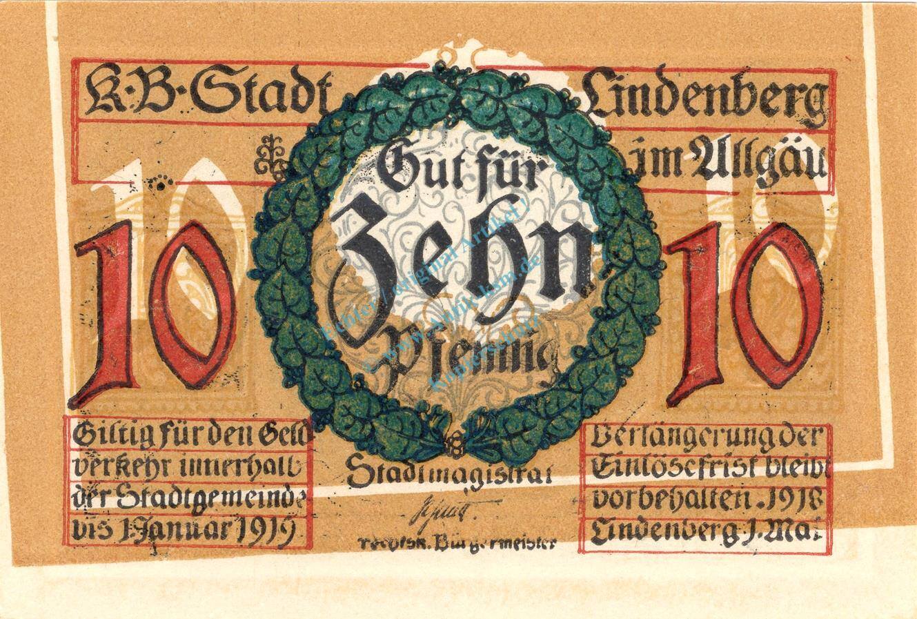 Kleingeld 1914-1922 10 Pf. -Fehldruck- Lindenberg, 10 Pfennig ...